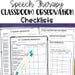 Speech Therapy Classroom Observation Quick Data Collection Checklist ...