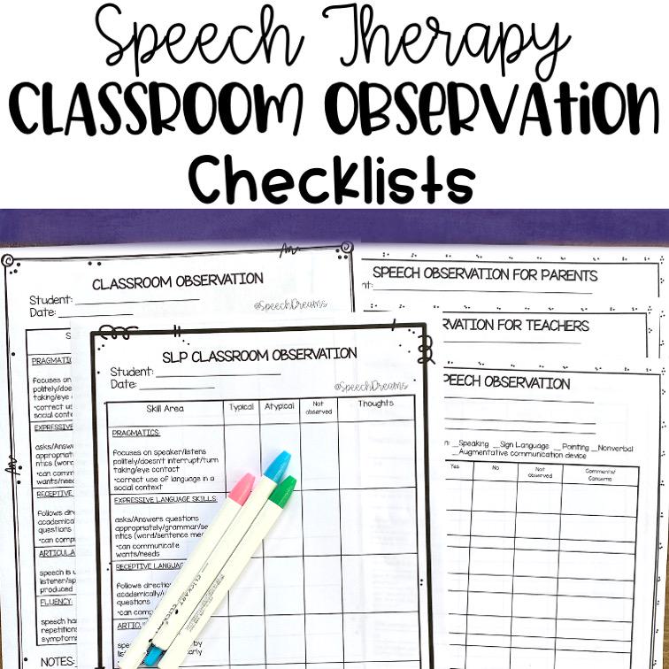 Speech Therapy Classroom Observation Quick Data Collection Checklist ...