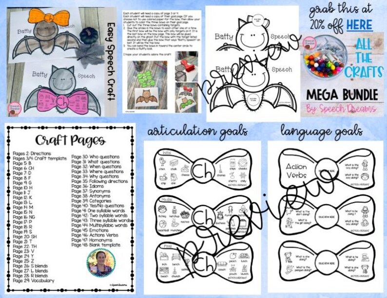 Halloween Speech Therapy Craft Bat: Action Verbs Homonyms Homophones ...