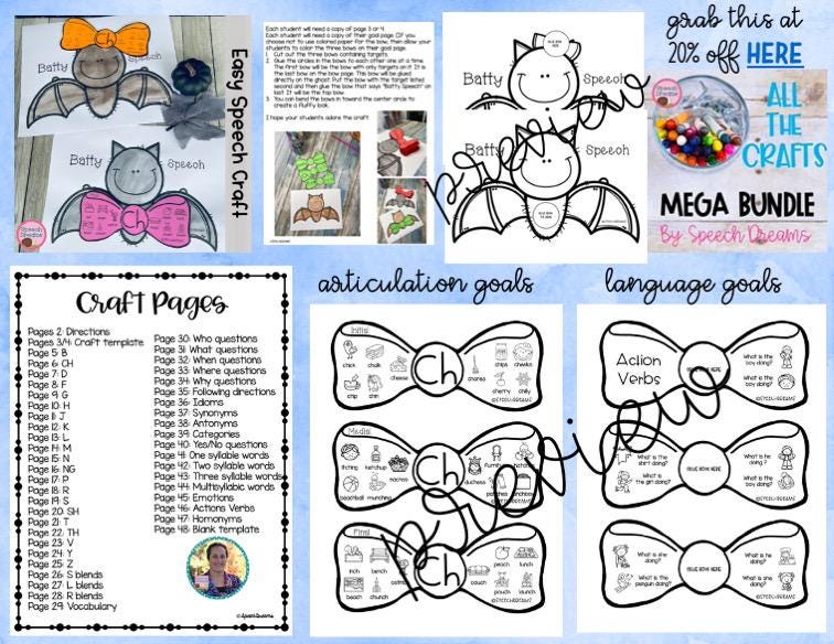 Halloween Speech Therapy Craft Bat: Action Verbs Homonyms Homophones ...