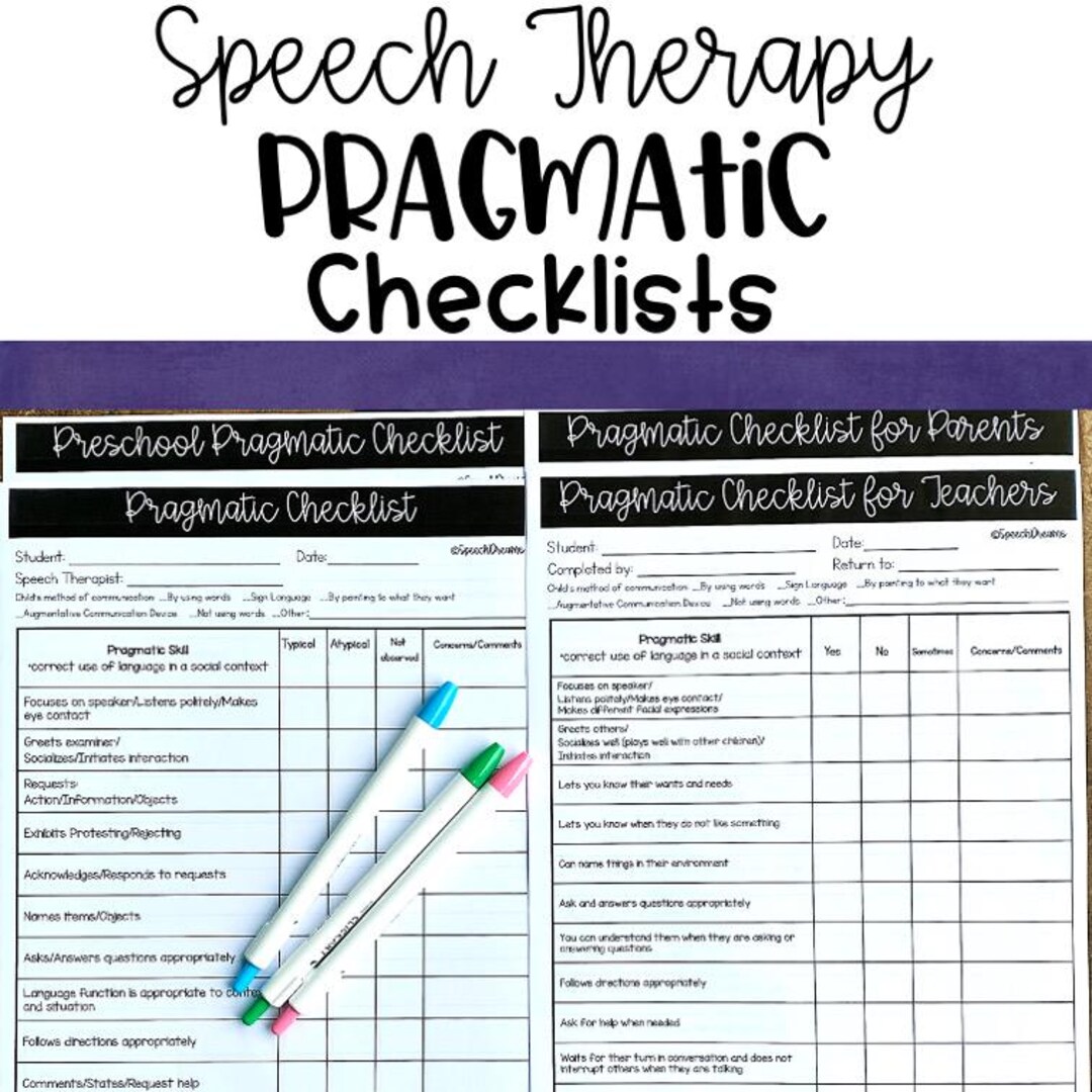 Pragmatic Checklists for Speech and Language Screener | Observation ...