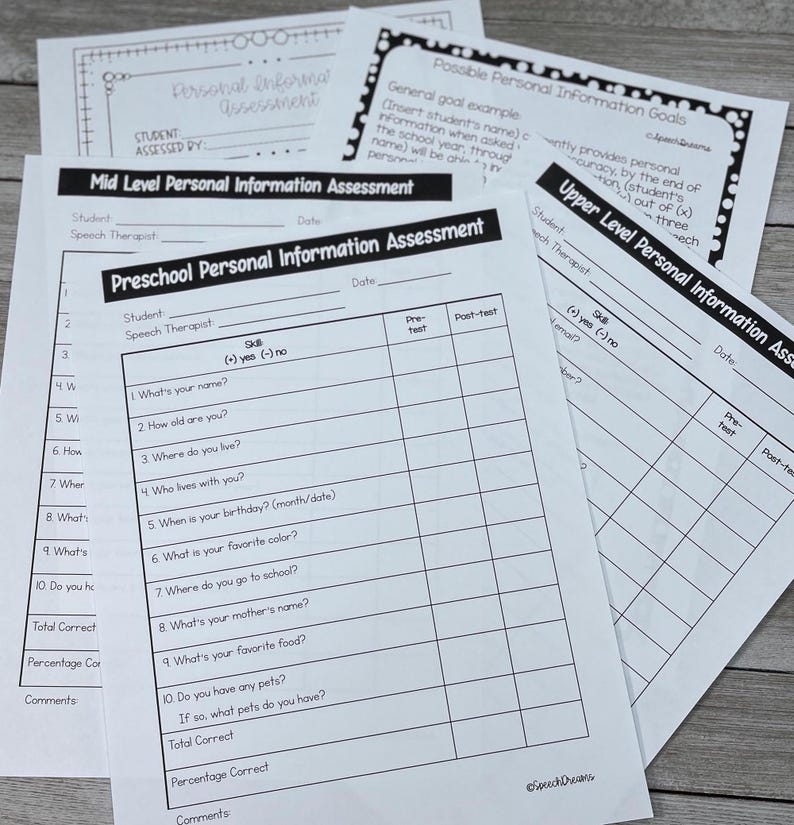 Informal Language Assessments Autism: Personal Information Autism ...