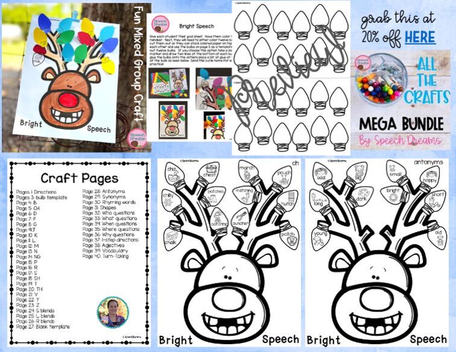 Christmas Speech Therapy Activity Reindeer Articulation and Language ...