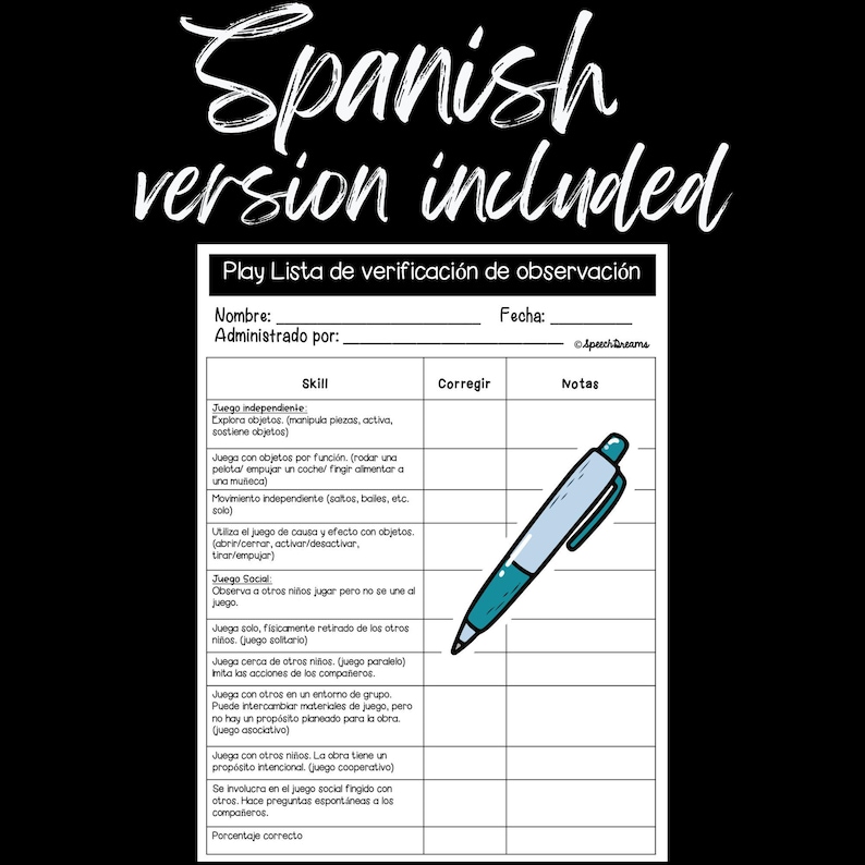 Speech Therapy Observation Checklist: English & Spanish Assessment for ...