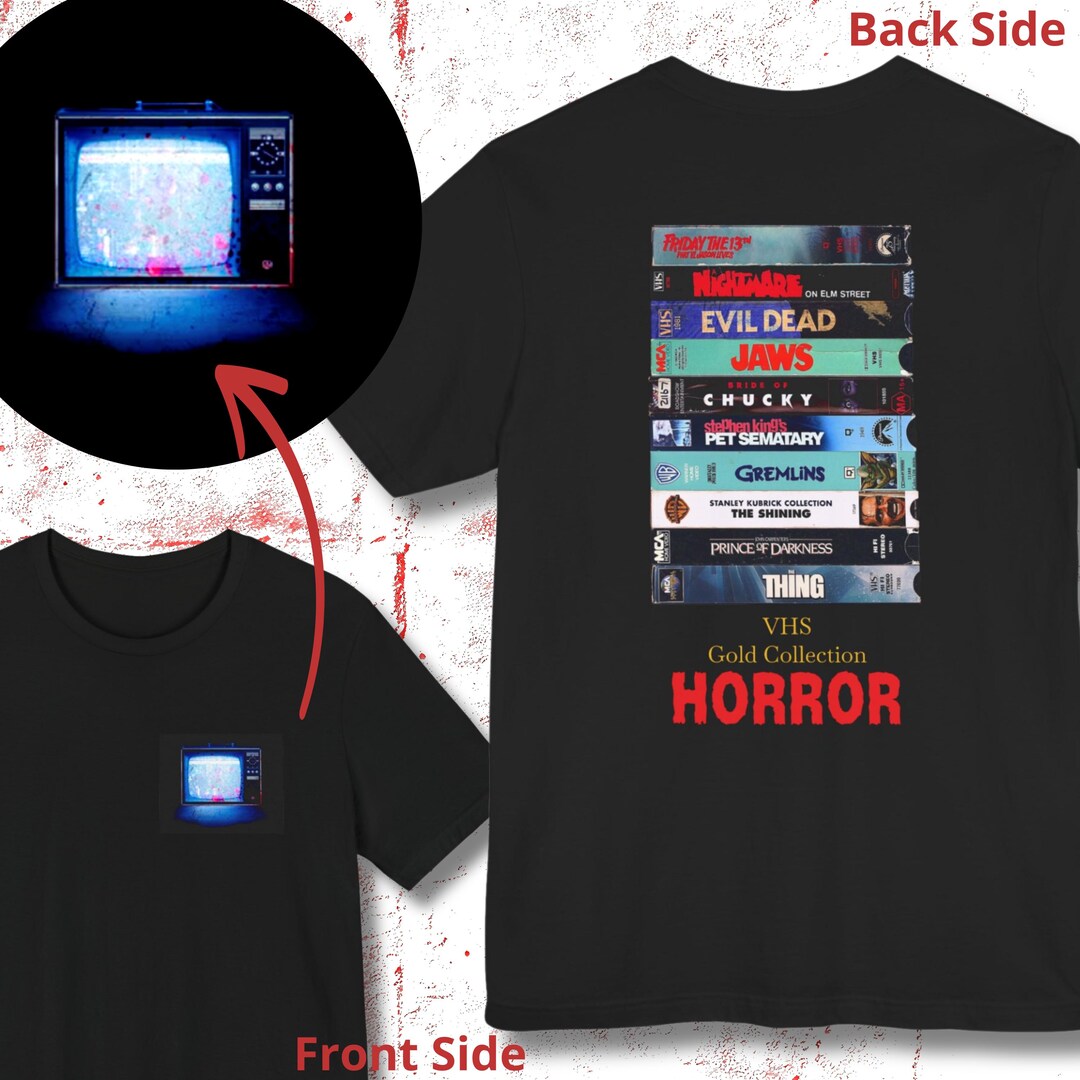Horror VHS Gold Collection Two Sided T-shirt, 80's VHS Movies Stack ...