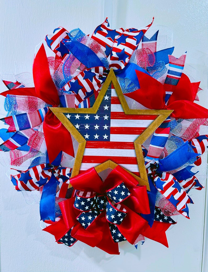 Patriotic Wreath, Fourth of July, 4th July, Stars, Stripes, Front Door, Memorial Day - Etsy