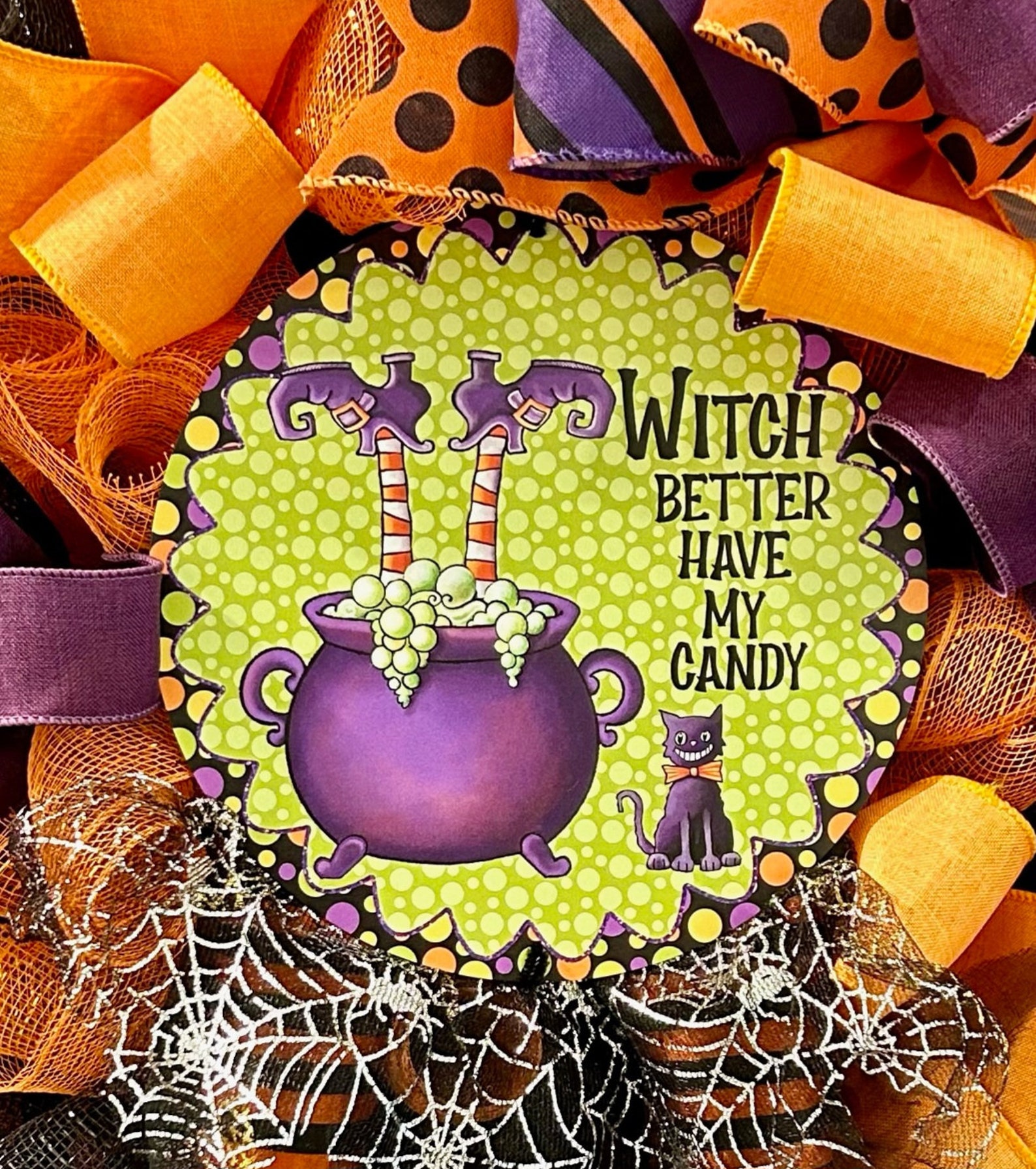 Halloween Wreath: Witch Legs, Cauldron Sign, Deco Mesh, 24 Inch - Etsy