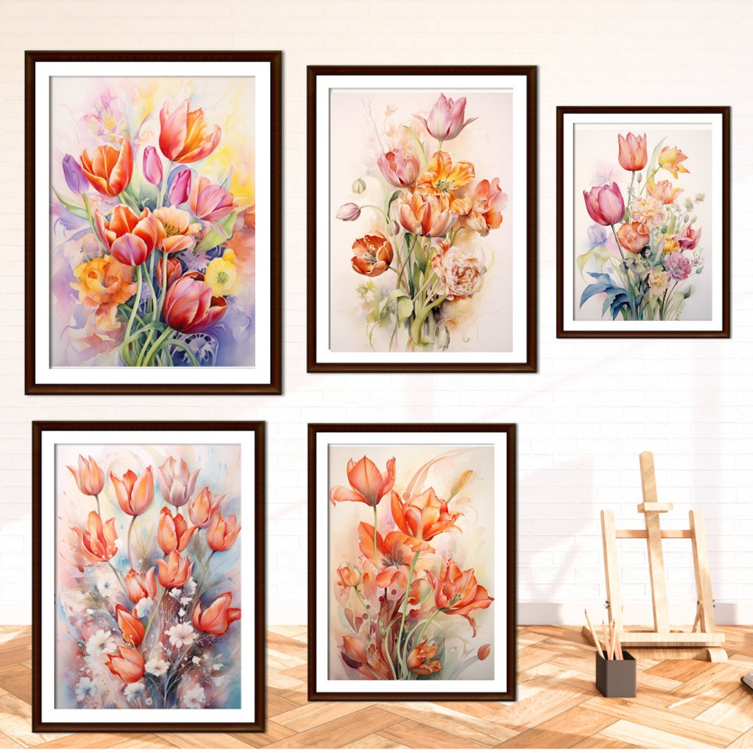 Watercolor Tulips Digital Wall Art Instant Download 2:3 Ratio Vibrant ...