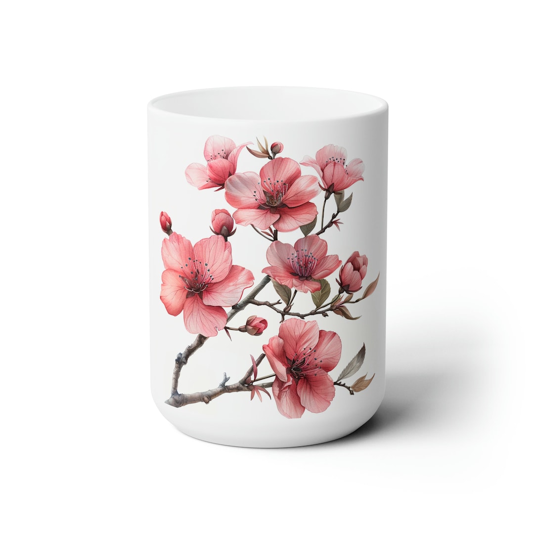 Flower Floral Mug, Cherry Blossom, Sakura, Coffee, Tea, Watercolor ...