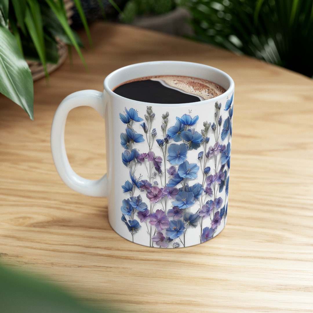 Flower Floral Mug, Delphinium, Pressed Flowers, Dried Flowers, Coffee ...
