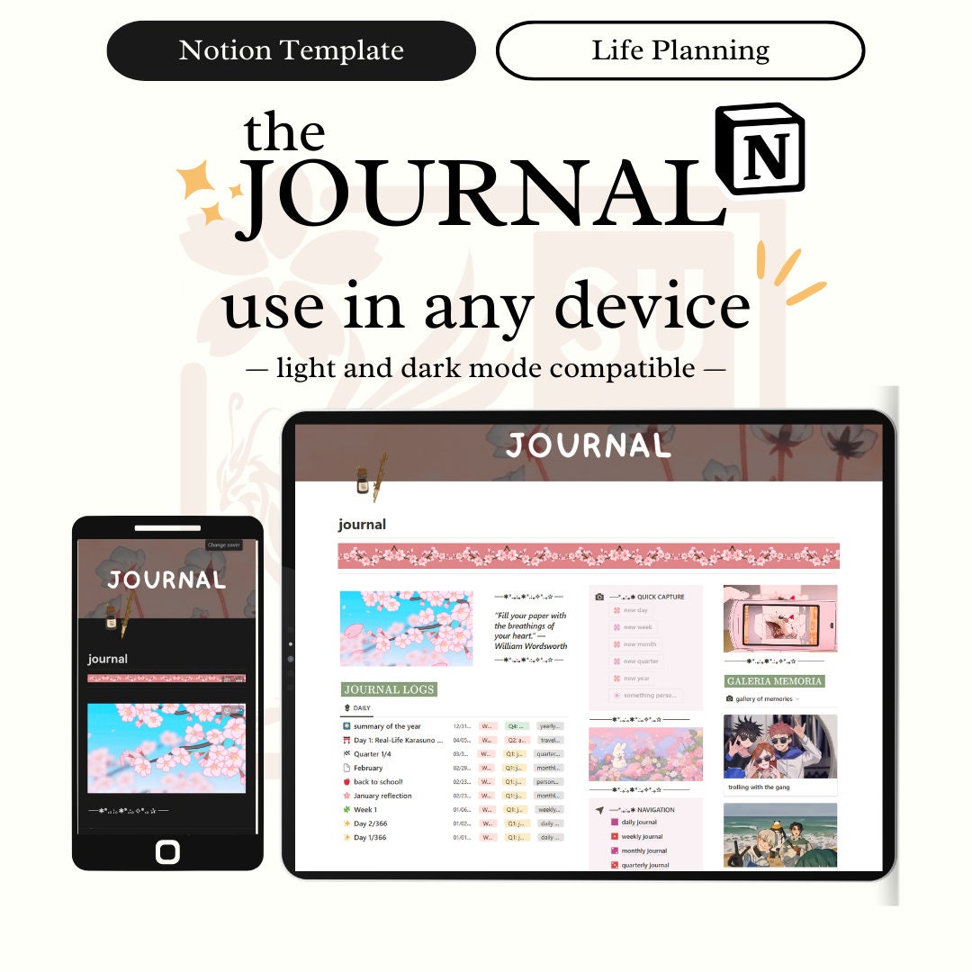 Journal Notion Template | Editable Template | Notion Dashboard ...