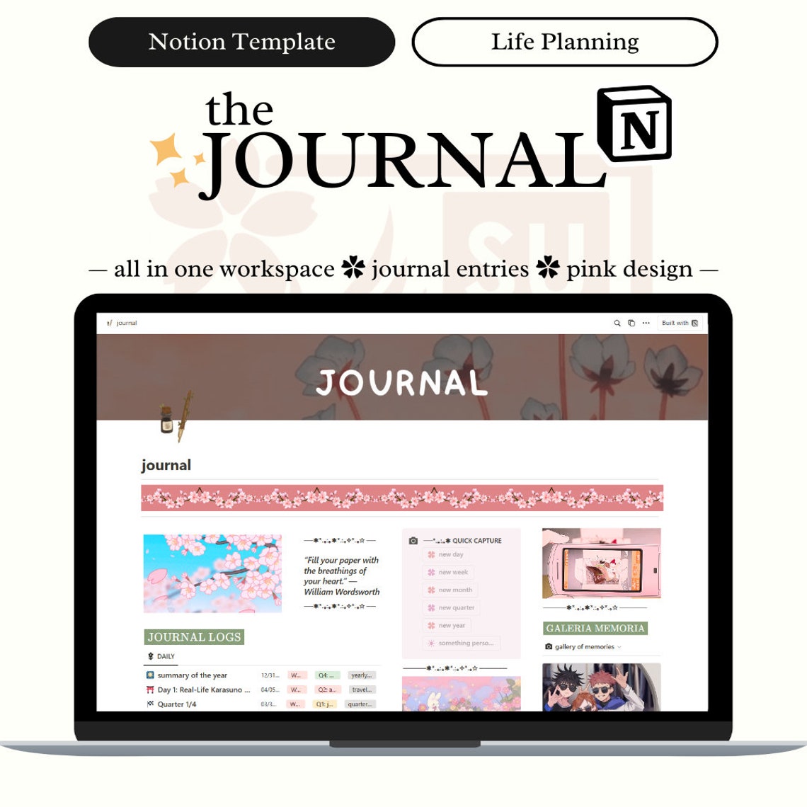 Journal Notion Template | Editable Template | Notion Dashboard ...