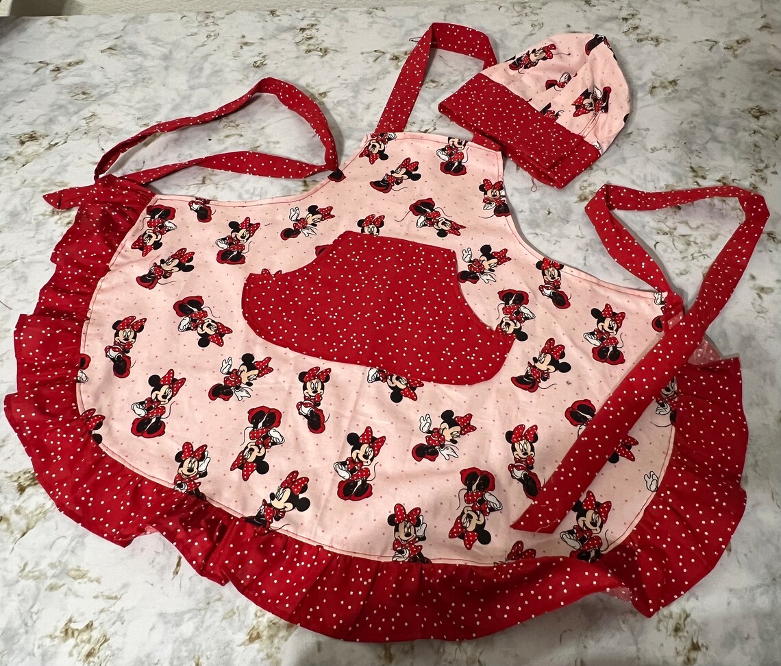 Aprons, Kids Apron, Minnie Mouse, Kitchen Aprons With Chefs Hat Adult ...