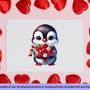 Penguin PNG, Penguin With Roses, Valentines Penguin, Valentines Day ...