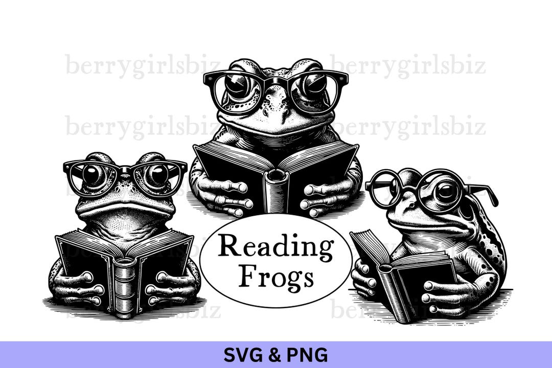 Reading Frogs SVG PNG, Frog With Book, Frog Reading, Frog With Glasses ...