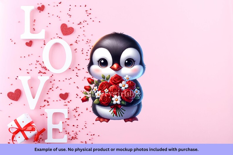 Penguin PNG, Penguin With Roses, Valentines Penguin, Valentines Day ...
