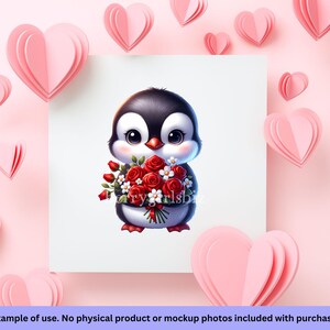 Penguin PNG, Penguin With Roses, Valentines Penguin, Valentines Day ...