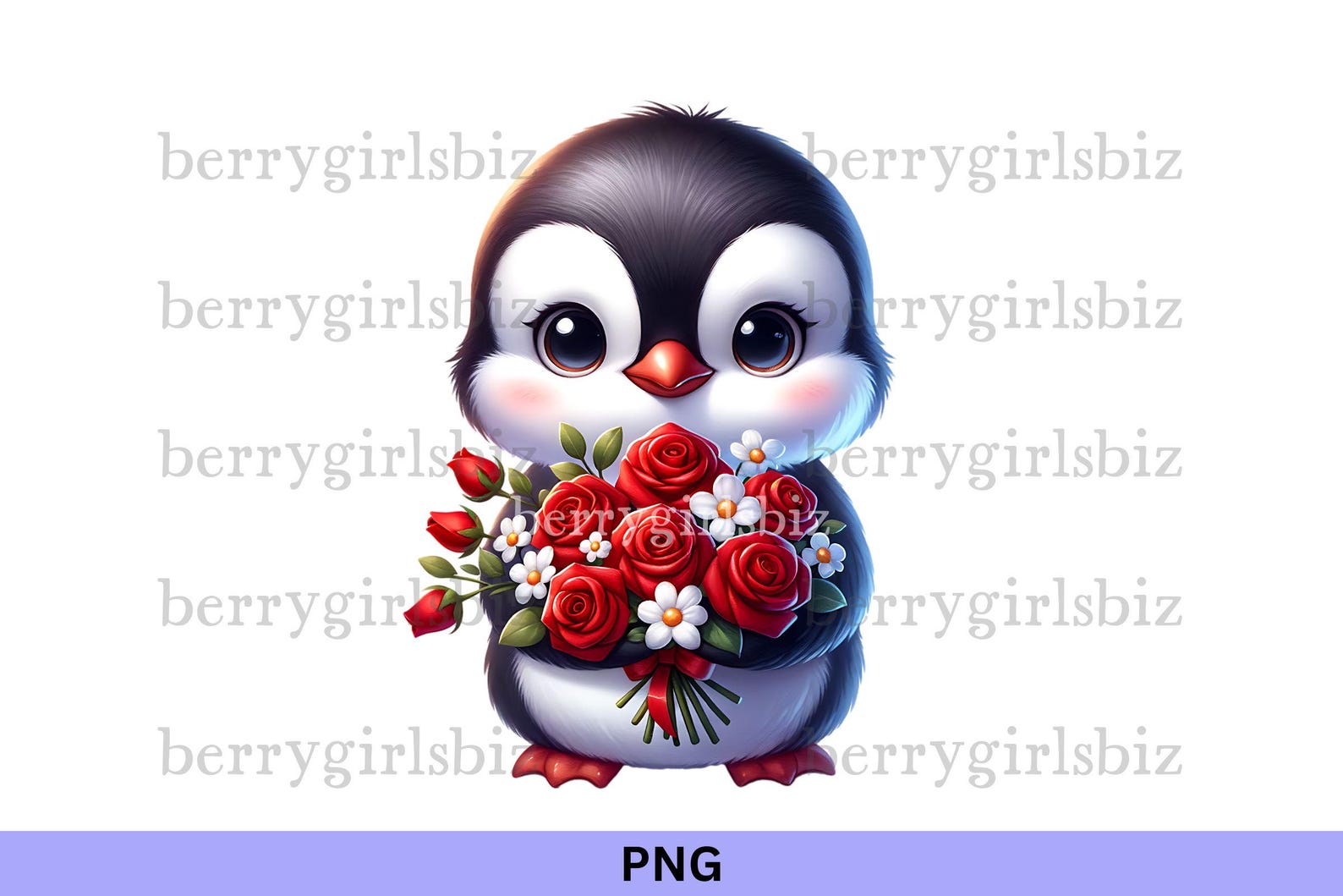 Penguin PNG, Penguin With Roses, Valentines Penguin, Valentines Day ...