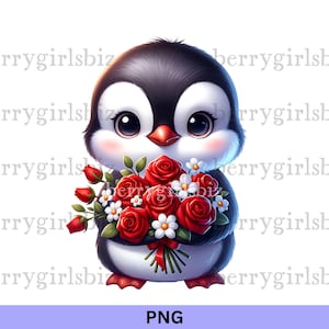 Penguin PNG, Penguin With Roses, Valentines Penguin, Valentines Day ...