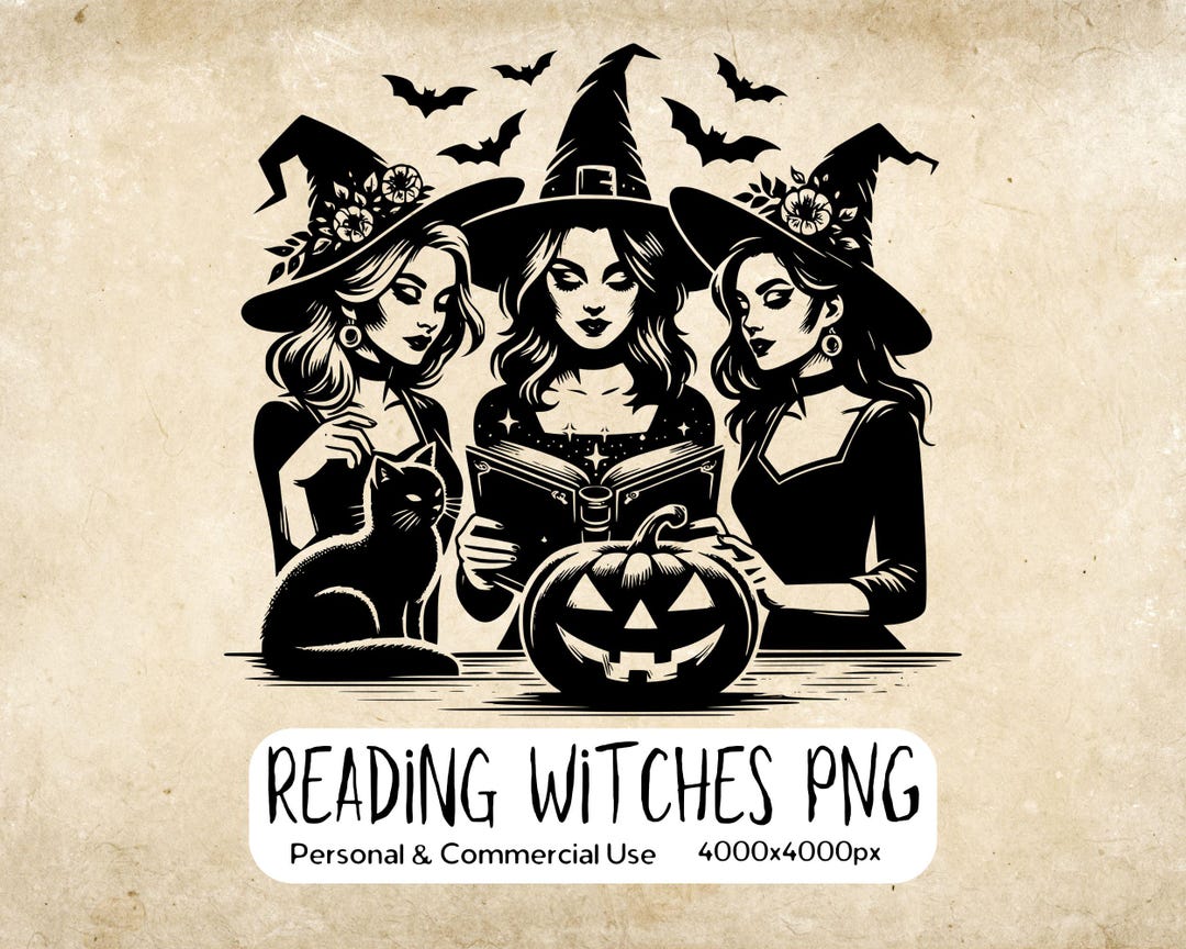 Reading Witches PNG, Witch Book Club, Halloween, Witchcore, Dark ...