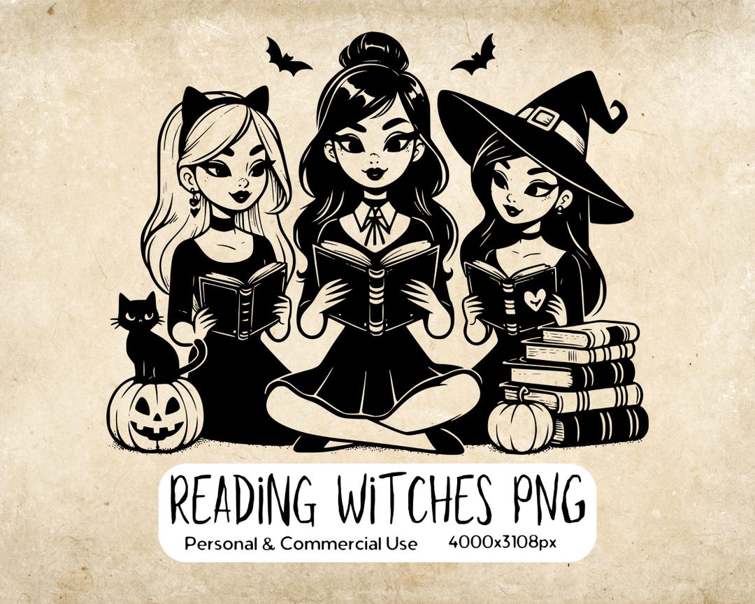Cute Goth Girl Witches Book Club, Witch Book Club Design, Halloween ...