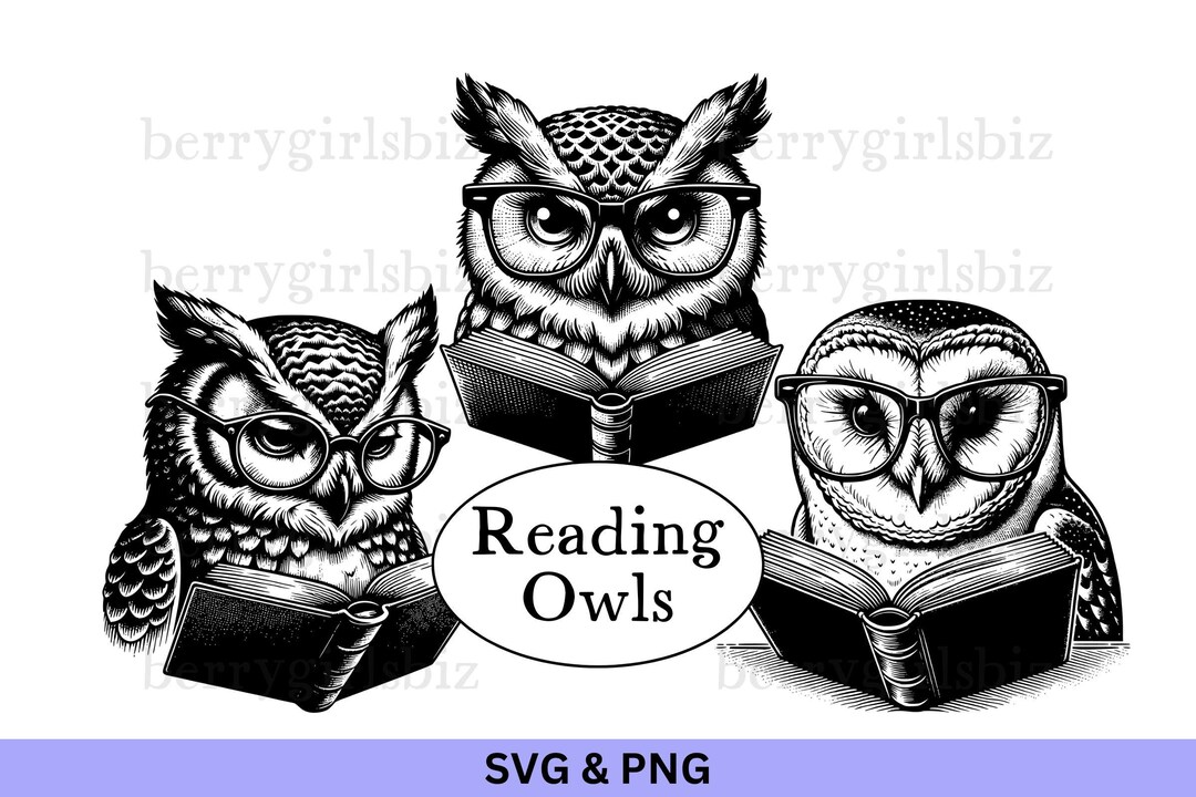 Reading Owls SVG PNG, Great Horned Owl, Barn Owl, Owl Svg, Owl Png, Owl ...