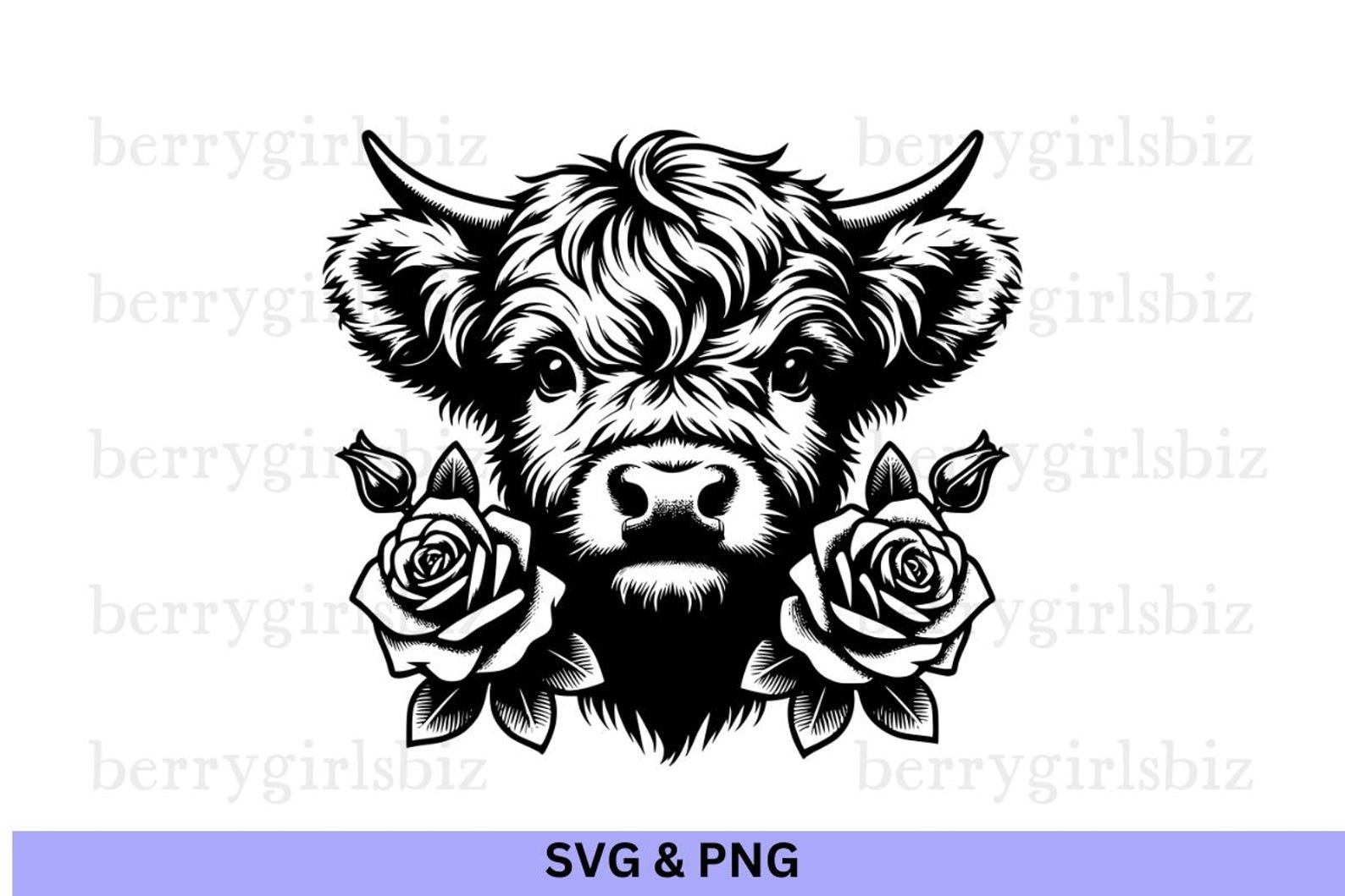 Highland Cow SVG, Highland Cow PNG, Highland Cow With Roses, Highland ...