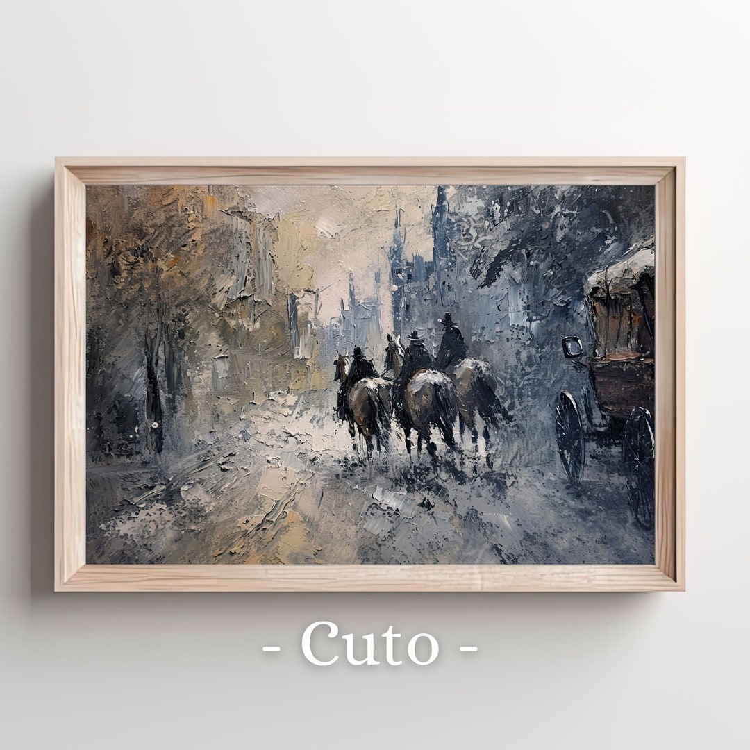 Vintage Carriage and Horses Painting, Retro Cityscape With Riders ...