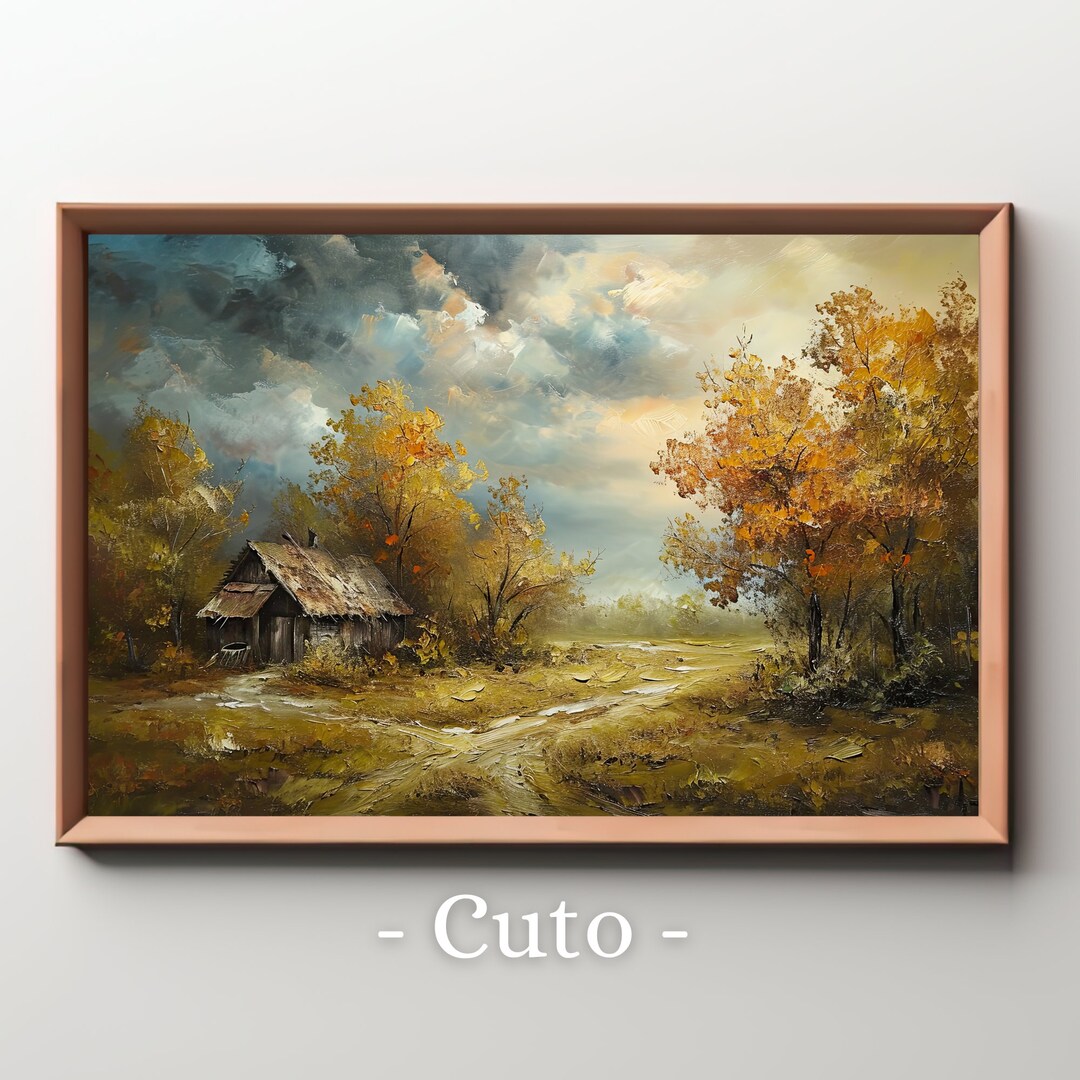 Secluded Autumn Cabin in the Woods: A Vintage-inspired Oil Painting of ...