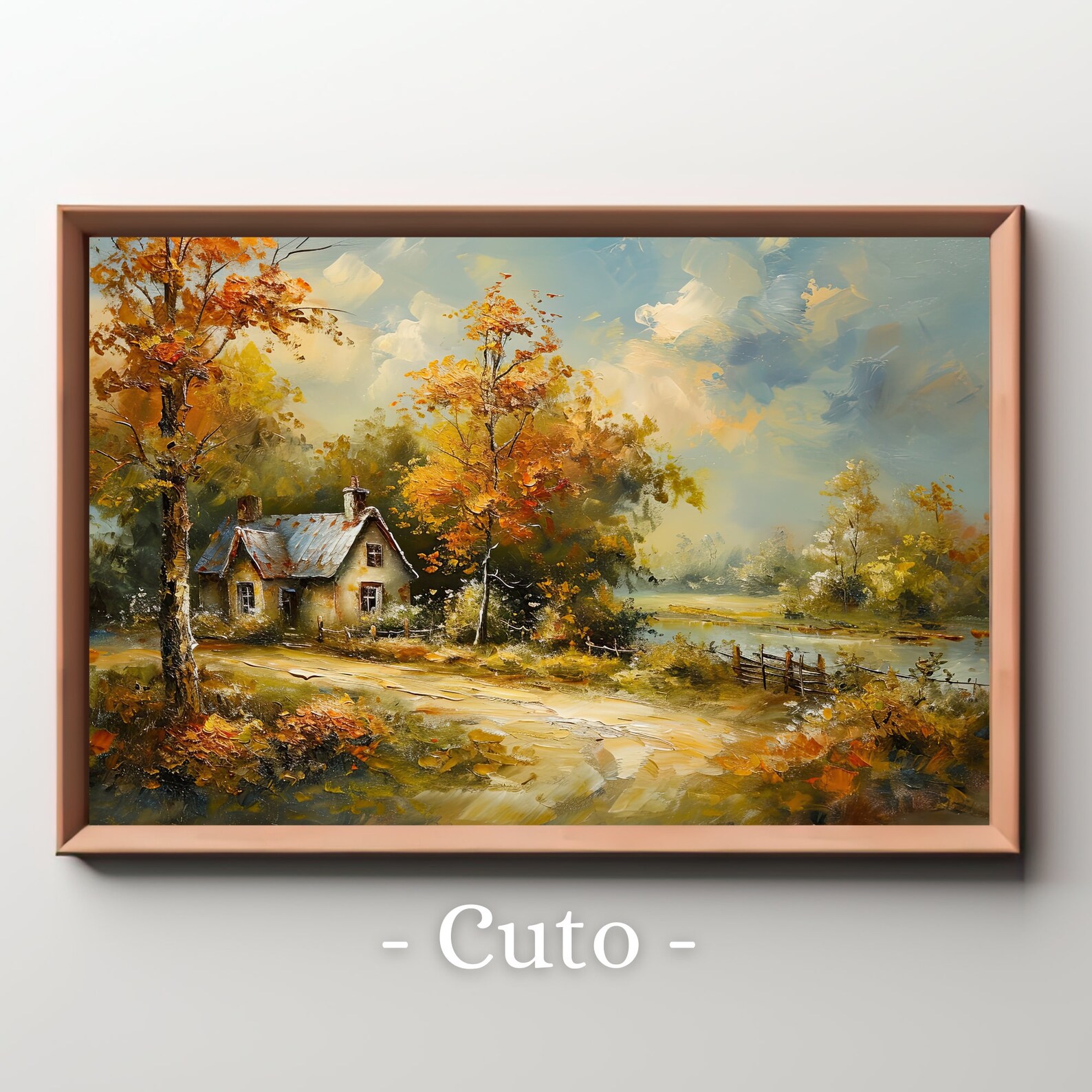 Autumn Cottage Landscape Painting: Charming Rustic House Amidst Fall ...