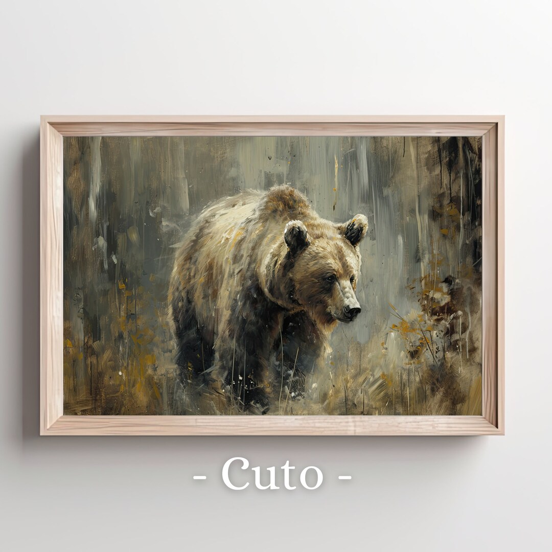 Rustic Brown Bear Artwork, Vintage Grizzly Bear Digital Wall Art, Retro ...