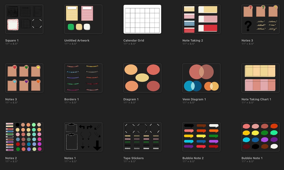 300 Notetaking Digital Stickers: Notes, Diagrams, Shapes, Different ...