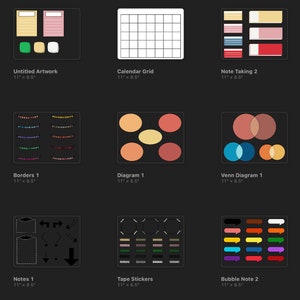 300 Notetaking Digital Stickers: Notes, Diagrams, Shapes, Different ...