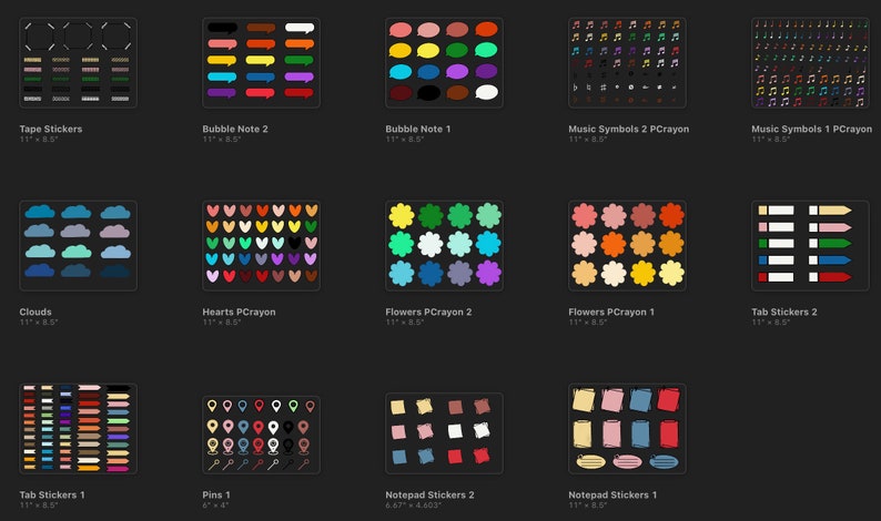 300 Notetaking Digital Stickers: Notes, Diagrams, Shapes, Different ...