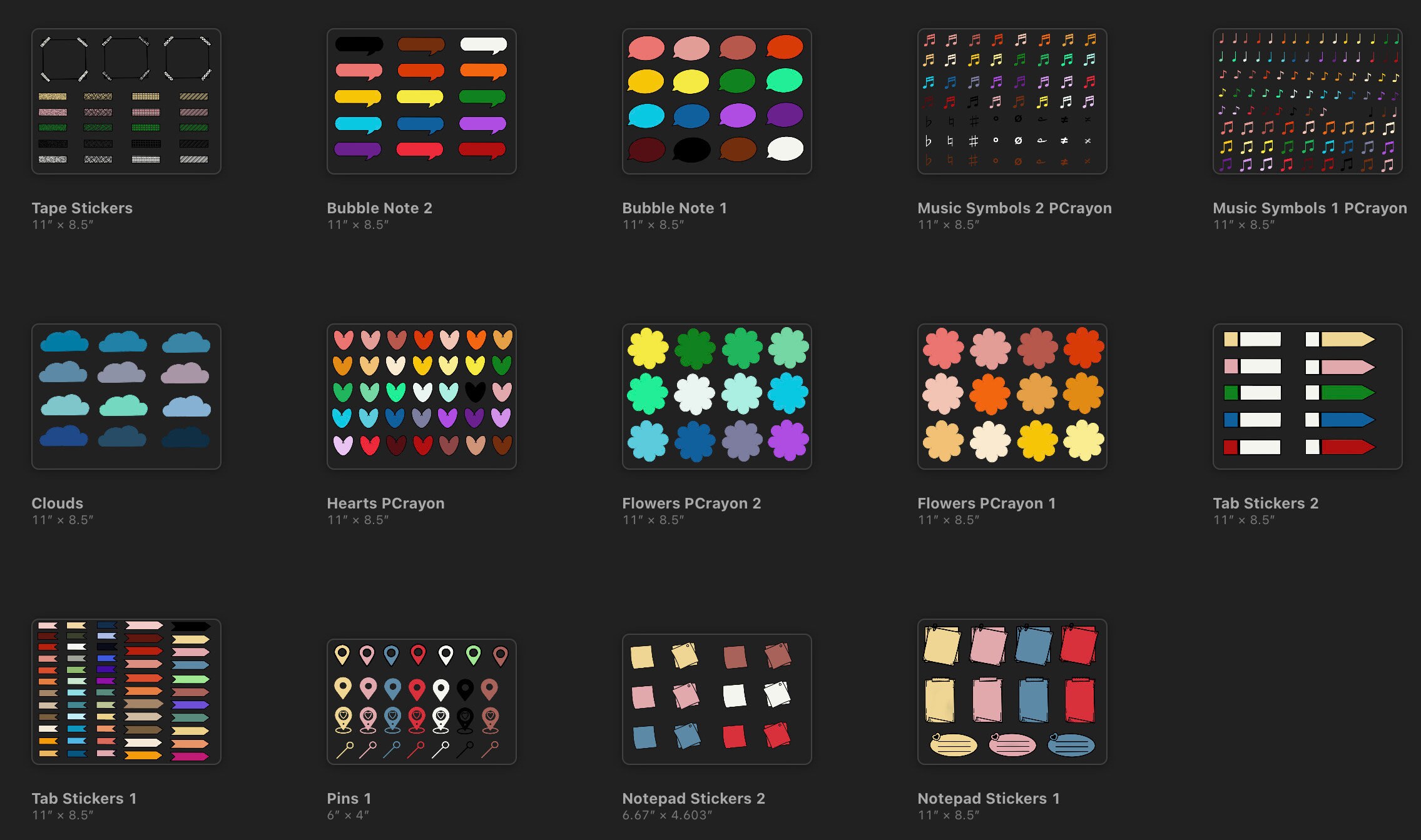 300 Notetaking Digital Stickers: Notes, Diagrams, Shapes, Different ...