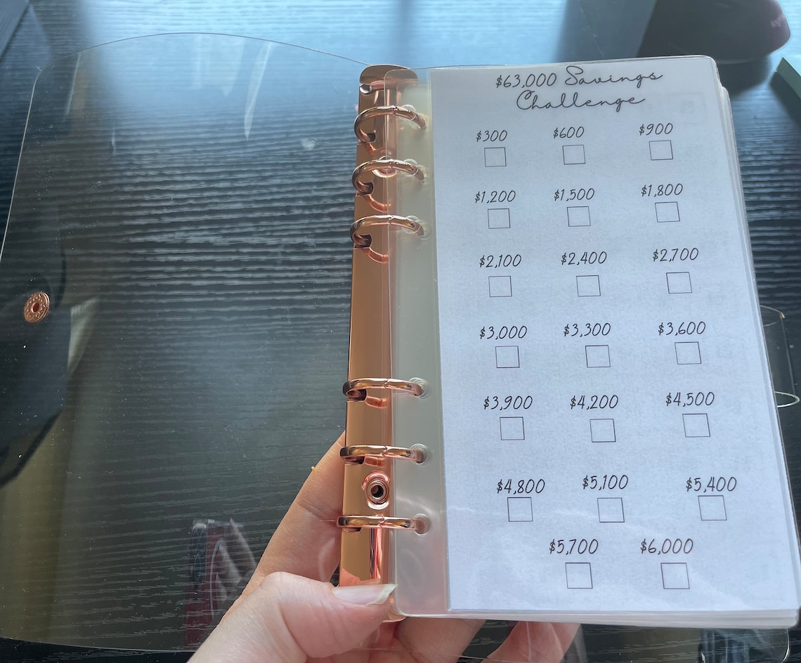 63k Savings Challenge Binder, Budget Book, Laminated Savings Trackers ...