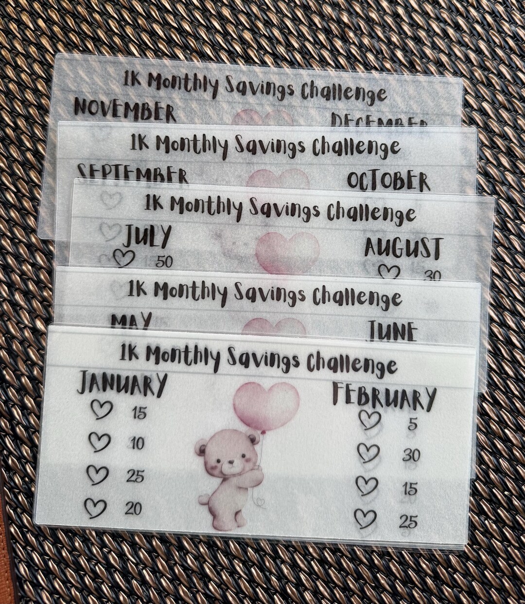 1k Teddy Bear Monthly Savings Challenge Inserts . (pouches NOT Included ...