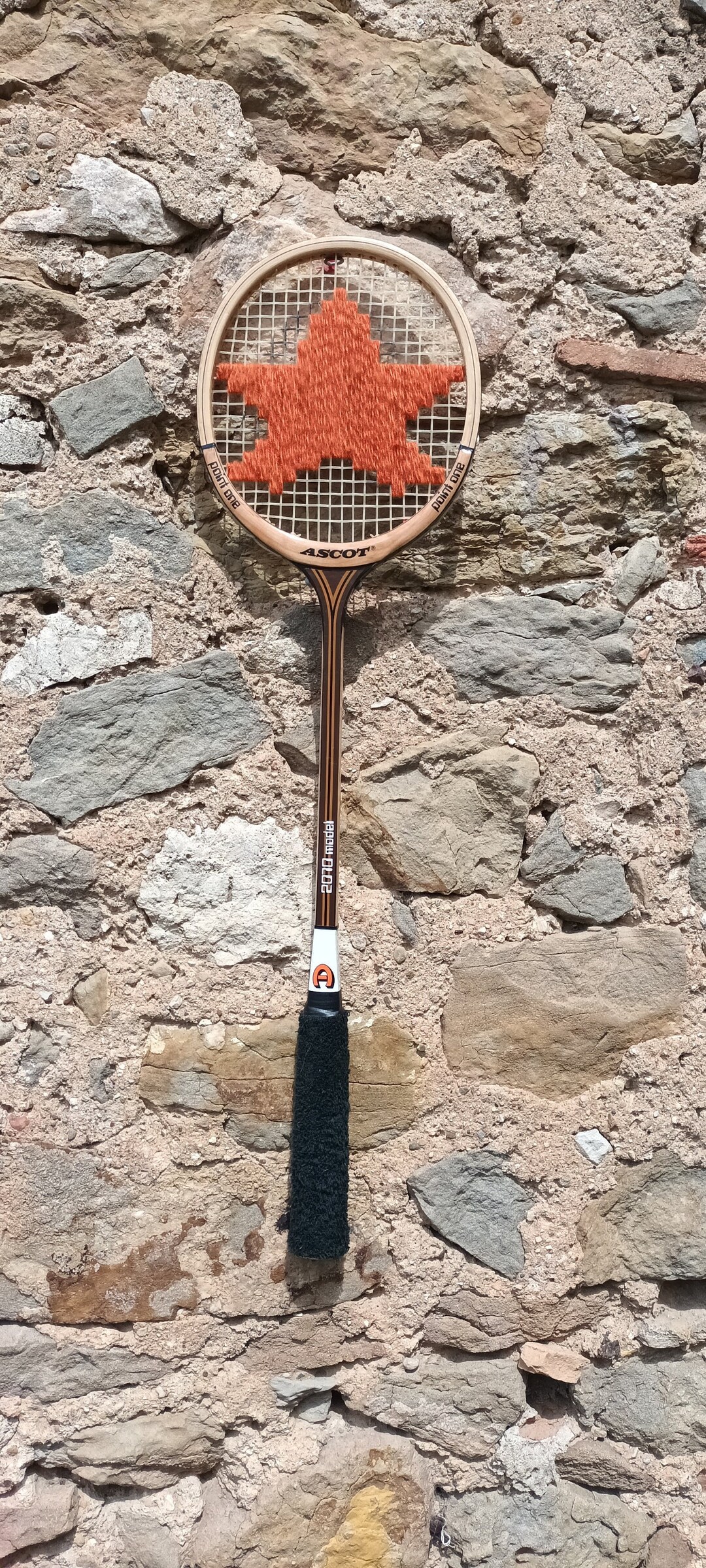 Vintage Wooden Badminton Racket Embroidered With "orange Star" - Etsy