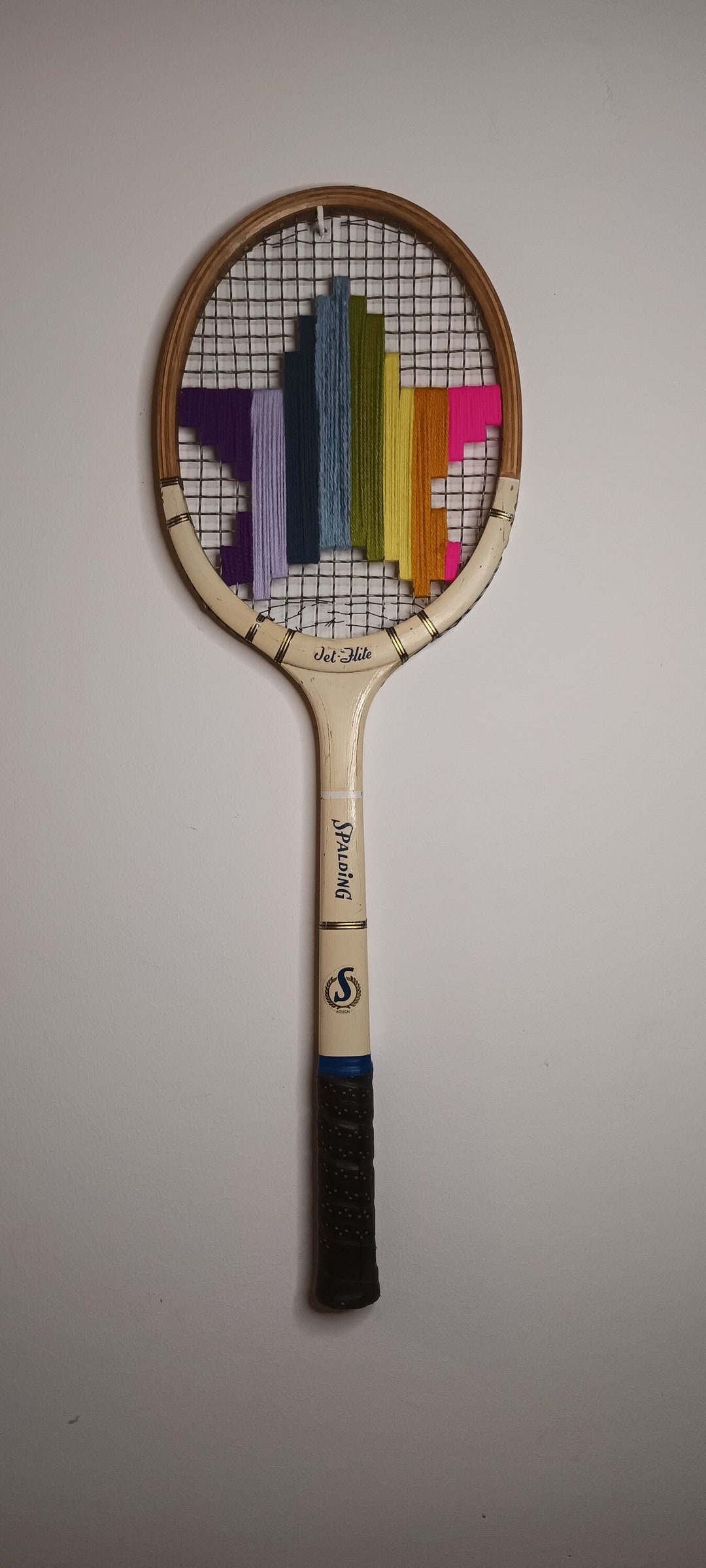 Vintage Woven Wooden Tennis Racket rainbow Star - Etsy