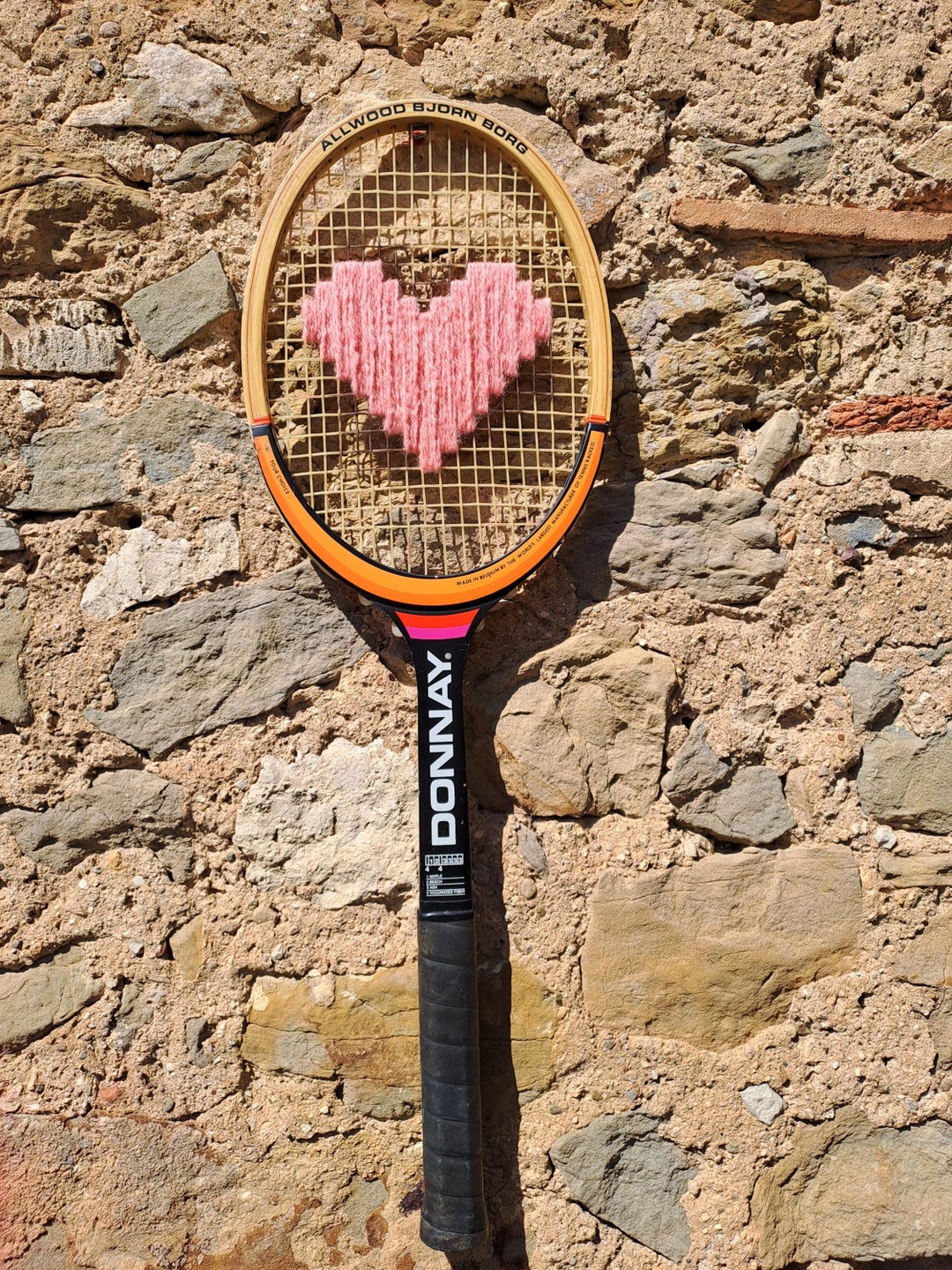 Donnay Vintage Wooden Tennis Racket Embroidered pink Heart - Etsy