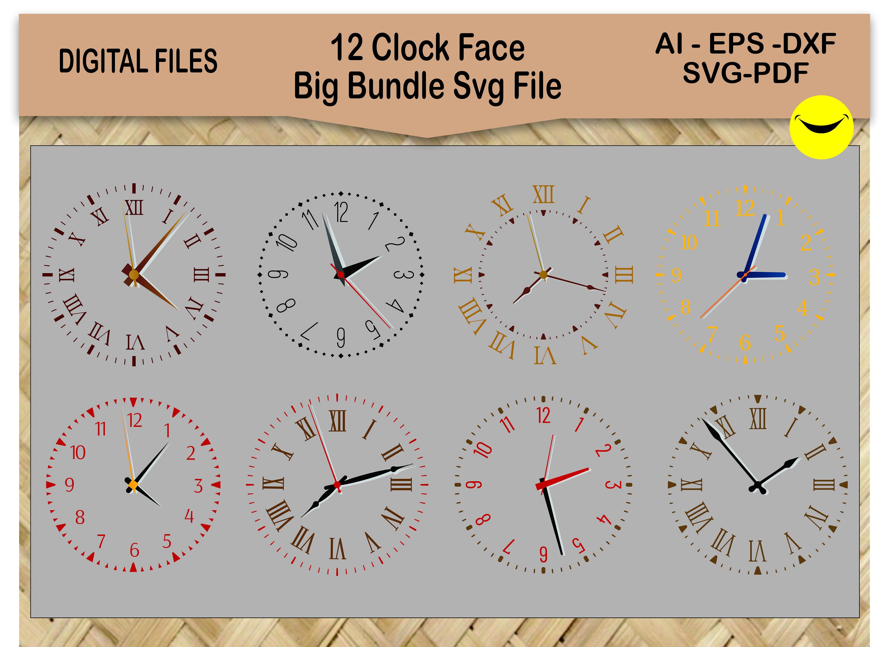 12 Clock Face Big Bundle Svg File - Etsy