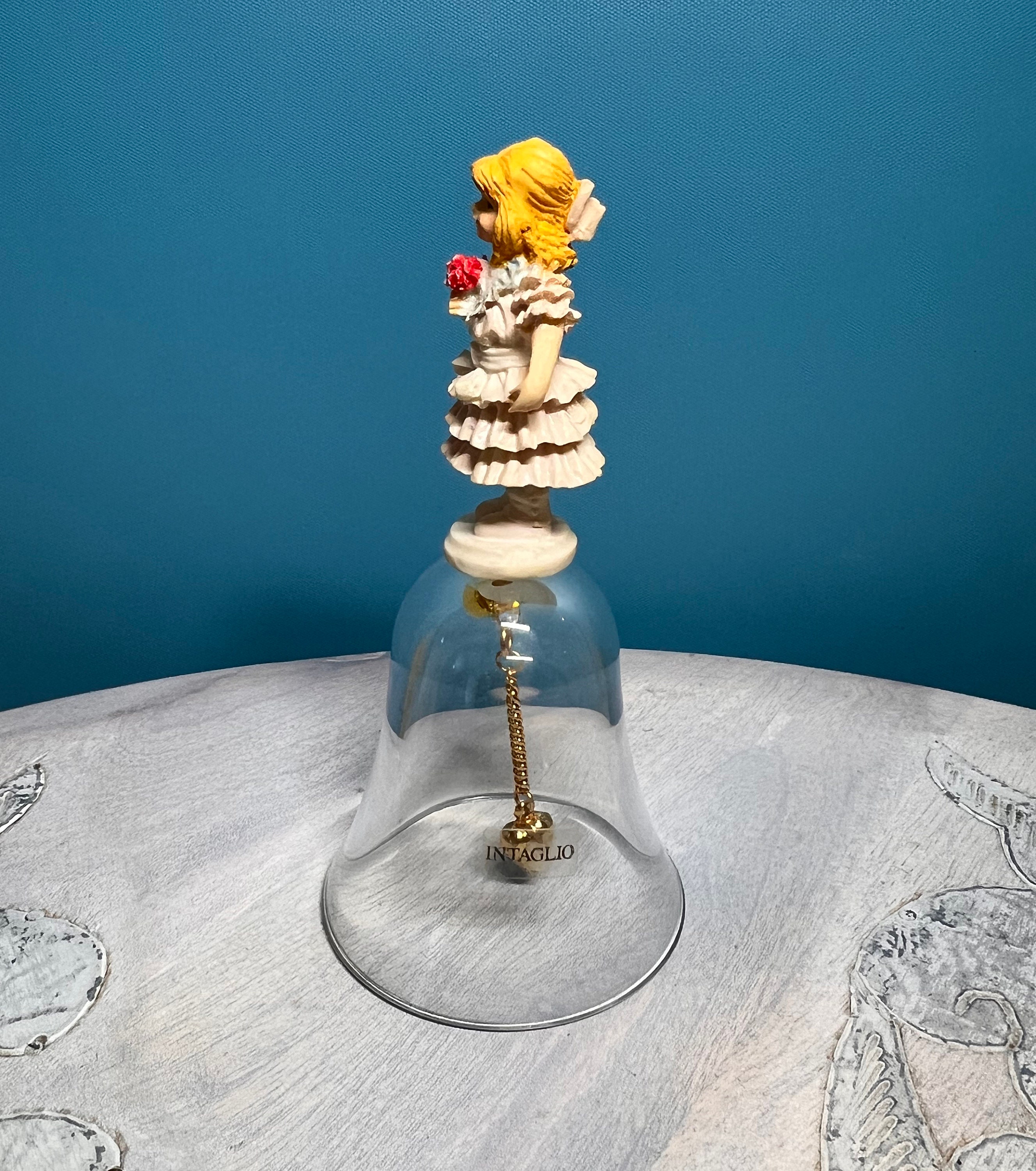 1990 Betty Chaisson Intaglio Glass Bell – Girl With Flower Bouquet ...