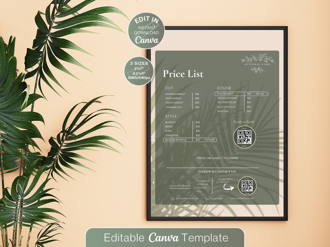 Editable Price List Template, Price List Flyer, Hair Price List ...