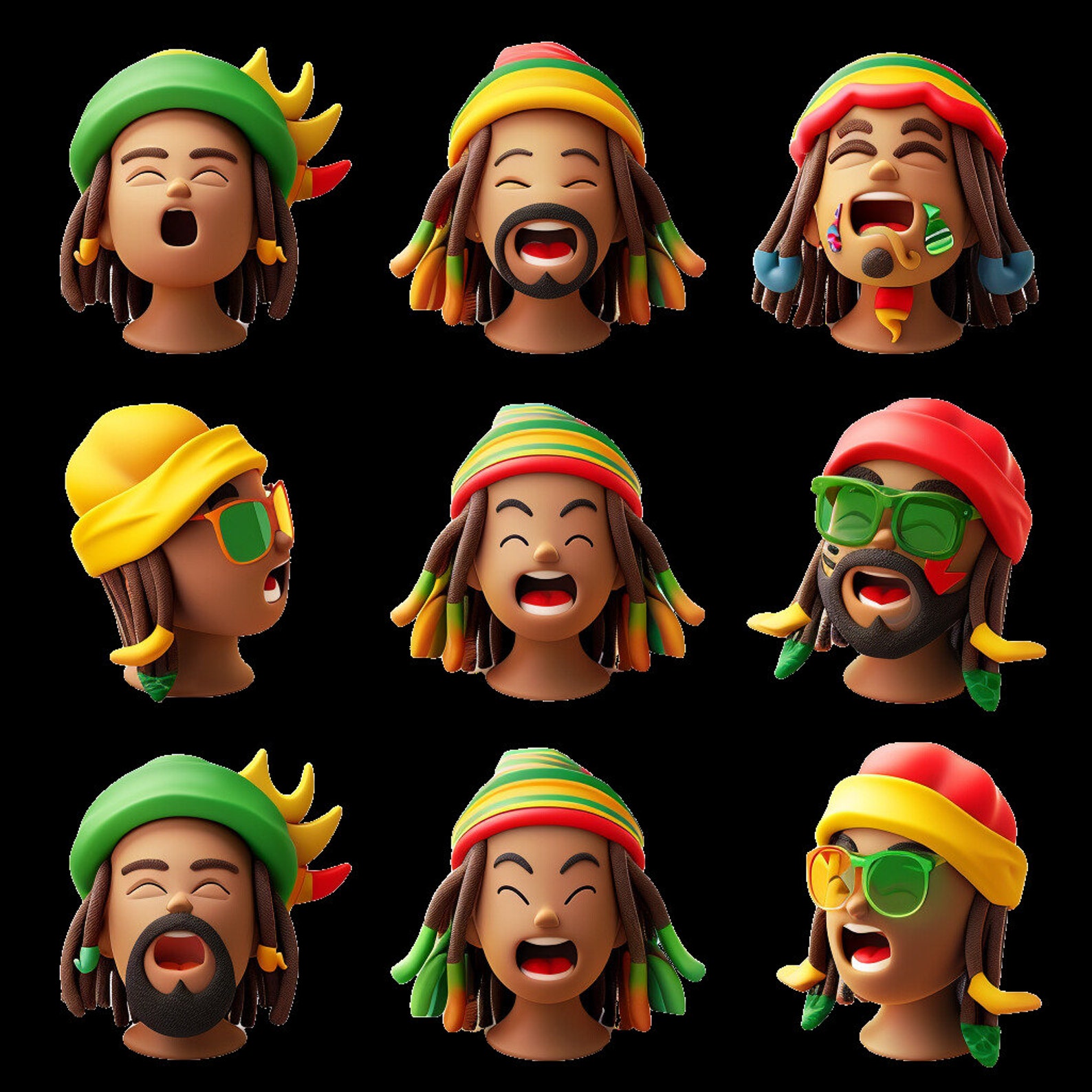 264 - 3D Reggae Rasta Emoji Clipart Commercial & Private Use. Instant ...