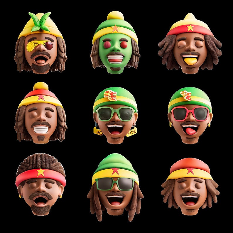 264 3D Reggae Rasta Emoji Clipart Commercial & Private Use. Instant ...