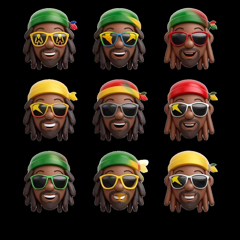 264 3D Reggae Rasta Emoji Clipart Commercial & Private Use. Instant ...