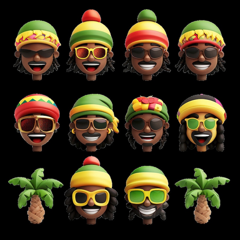 264 - 3D Reggae Rasta Emoji Clipart Commercial & Private Use. Instant ...