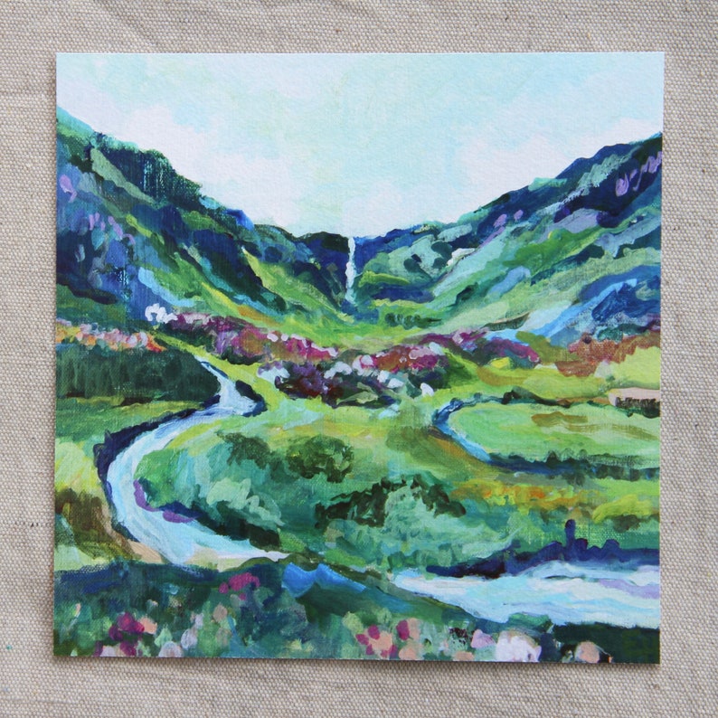 Landscape Art, Painting, Valley River and Mountains, Nature, 8x8 - Etsy