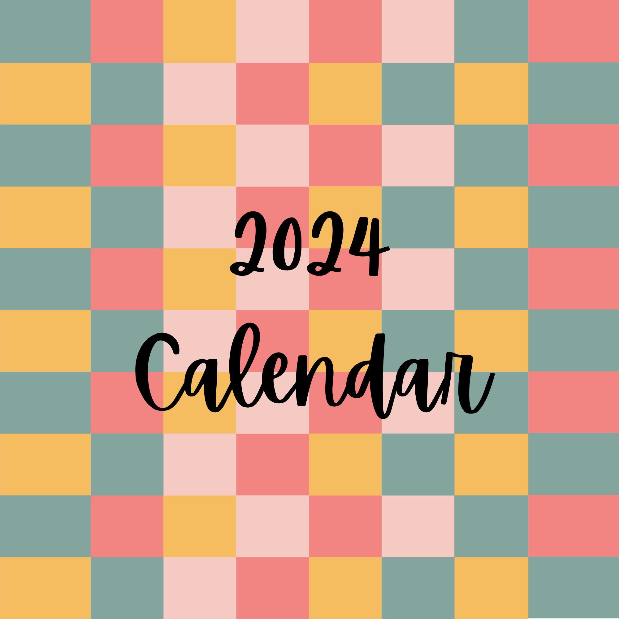 2024 Printable Calendar 12 Month With Bright Coloured Blocks - Etsy