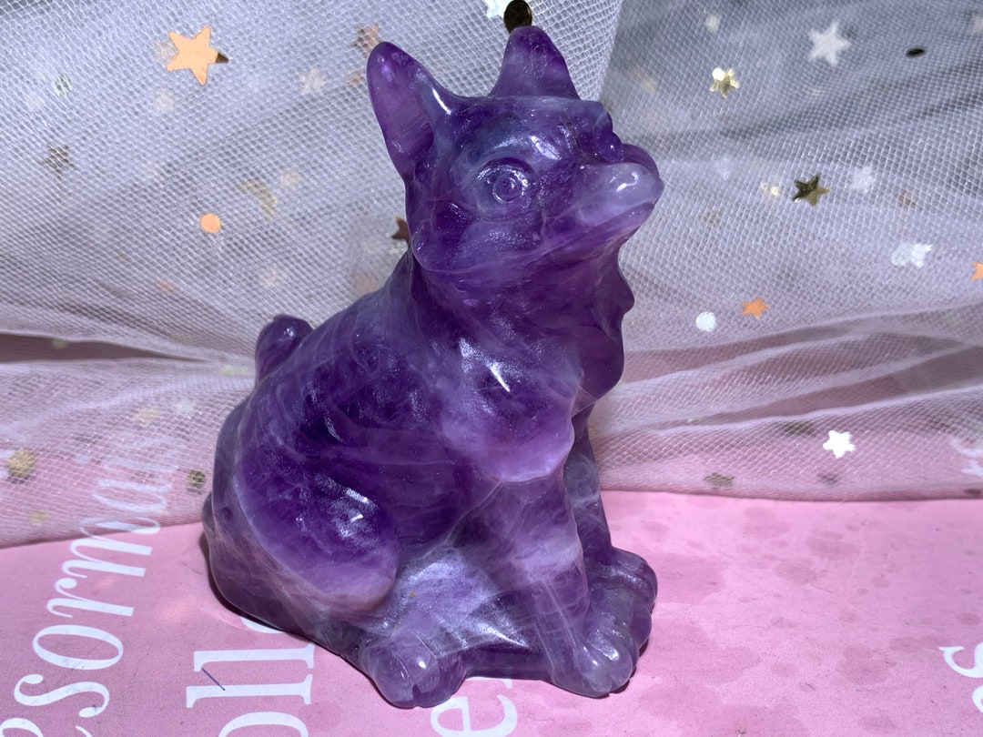 2.6 Natural Dream Amethyst Quartz Crystal Carving Fox Crystal Gift 1pc ...